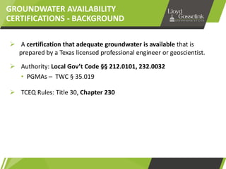 Panel Discussion on Groundwater Availability Certifications - Madison ...