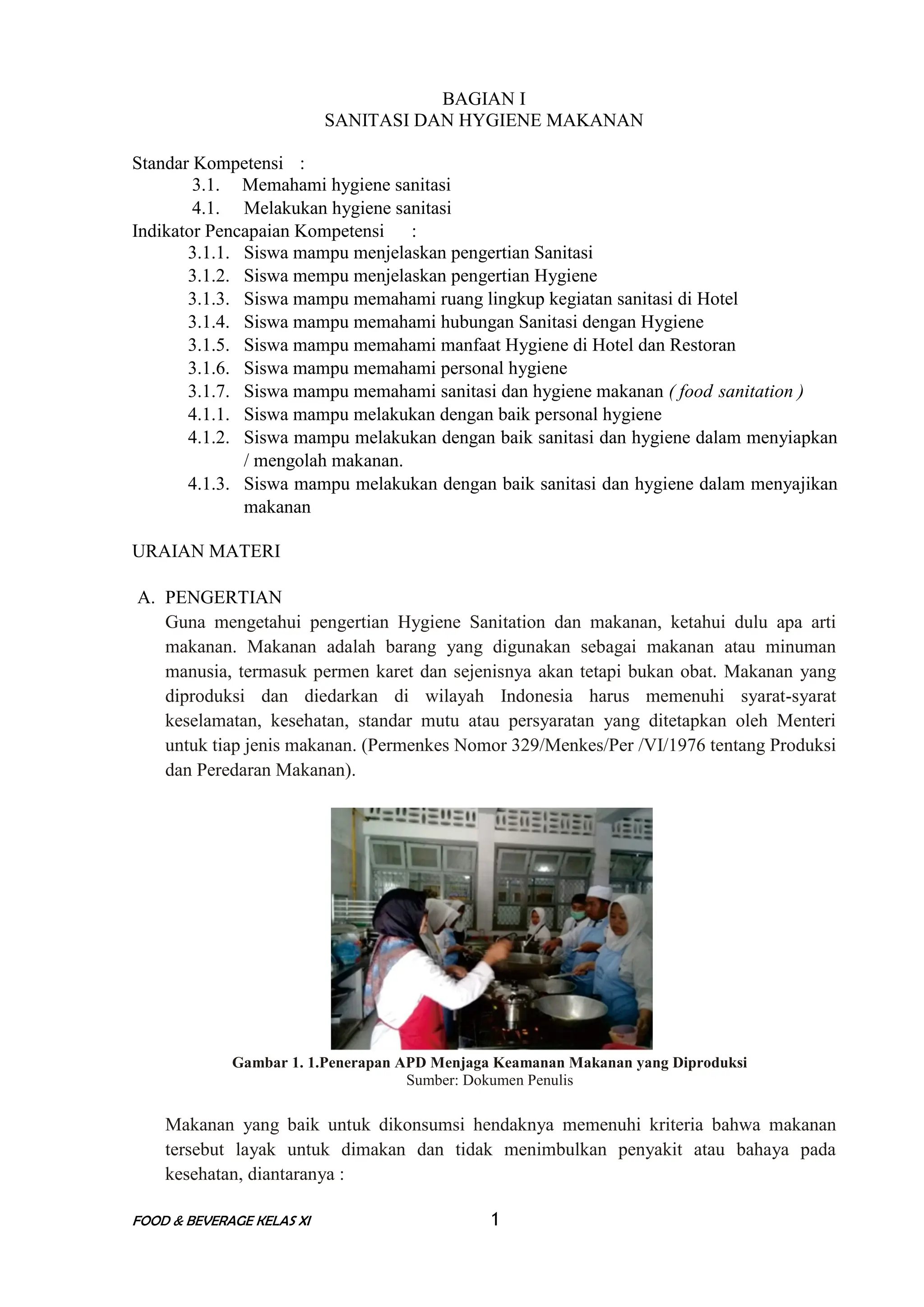 MATERI SANITASI DAN HYGIENE UNTUK KELAS PERHOTELAN | PDF