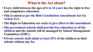 RIGHT TO EDUCATION ACT and its Implications | PPTX