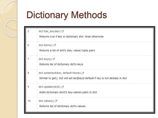 Dictionary, Methods, operations, examples | PPT