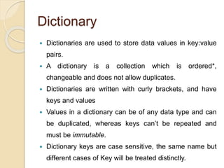 Dictionary, Methods, operations, examples | PPT