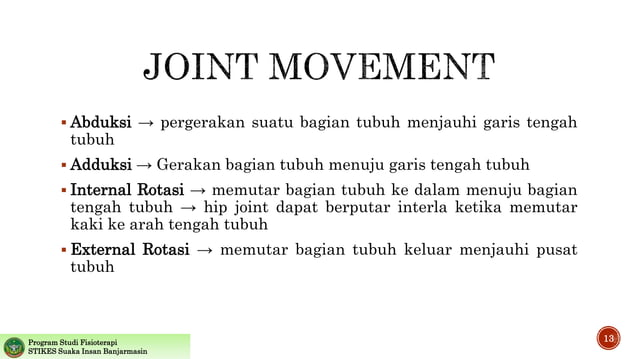 PENGUKURAN ACTIVE ROM (AROM) SARJANA FISIOTERAPI | PPT