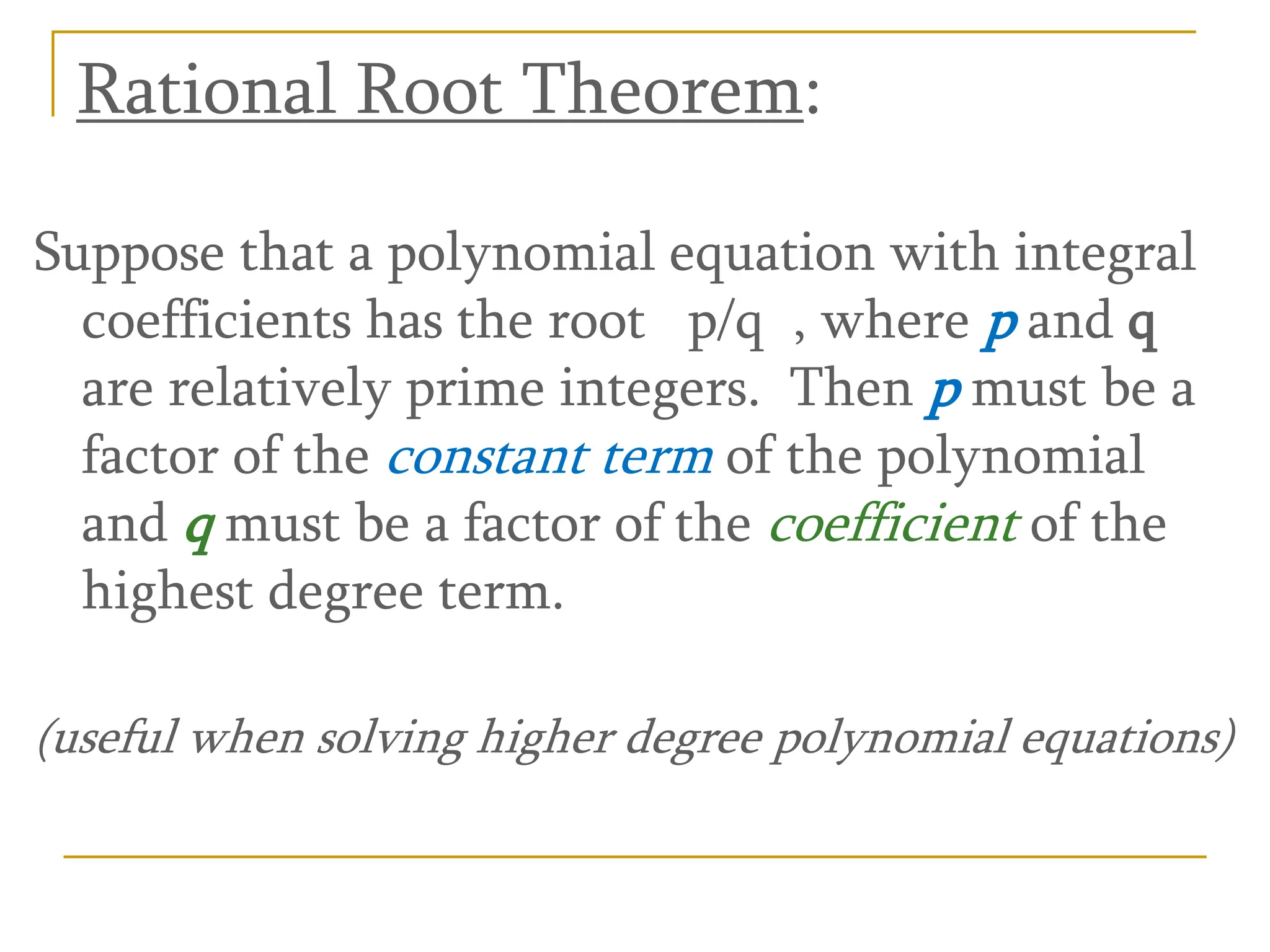 3 3 Rational Root Theorem Ppt Mathematics 10 Ppt