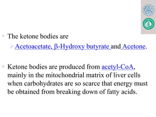 KETONE BODY METABOLISM. FOR MBBS, BDS, LABORATORY MEDICINE pptx | PPTX
