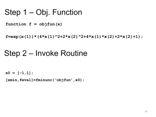 optimization methods by using matlab.pptx | Programming Languages | Computing