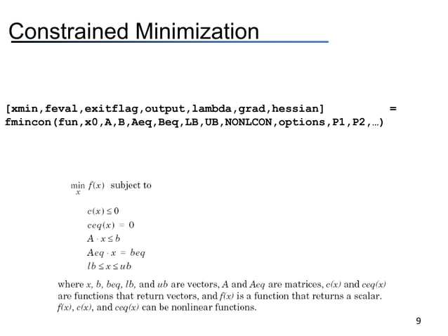 optimization methods by using matlab.pptx | Programming Languages | Computing