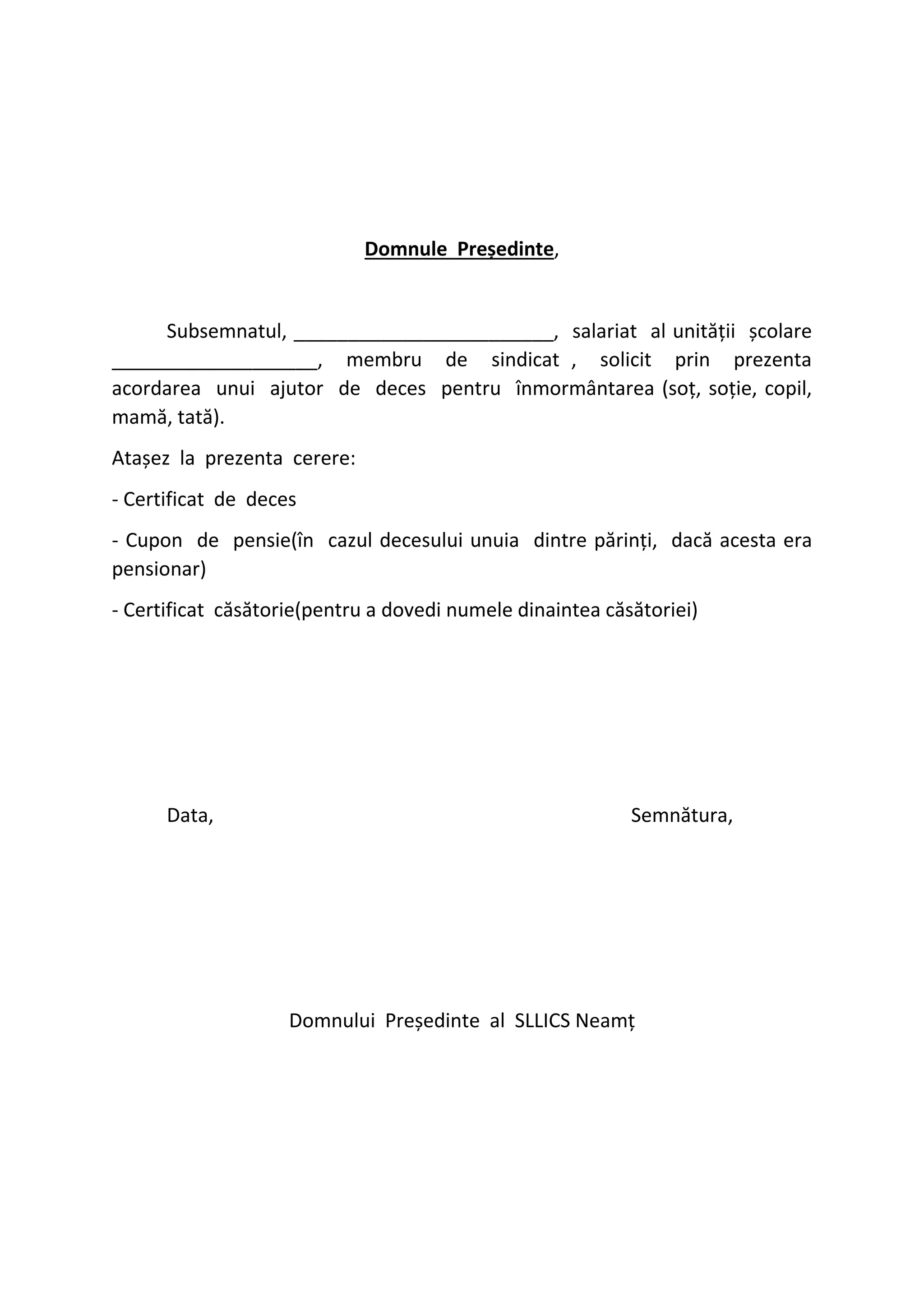 model-cerere-ajutor-deces.doc este pentru sindicat | DOC