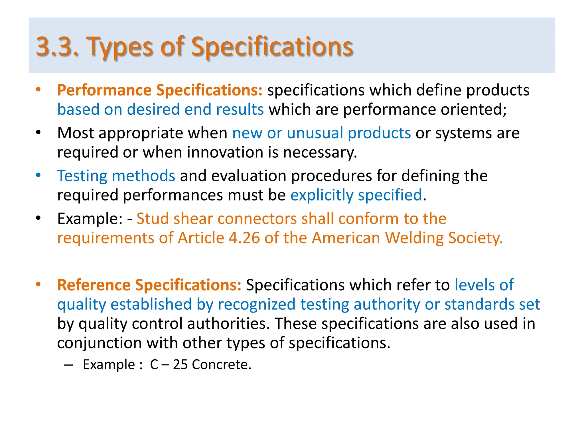 Specification Handout for 4th year civil engineering students | PPT