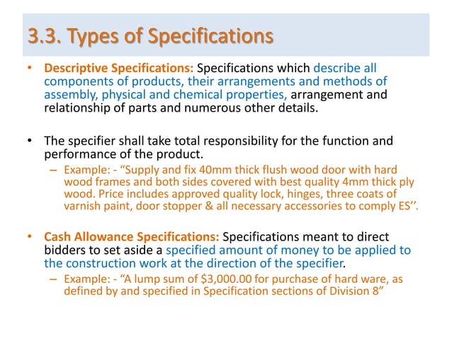 Specification Handout for 4th year civil engineering students | PPT