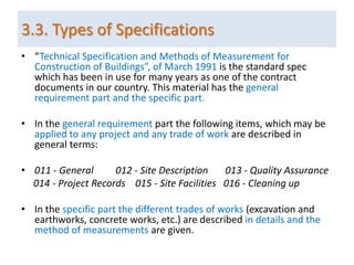 Specification Handout for 4th year civil engineering students | PPT