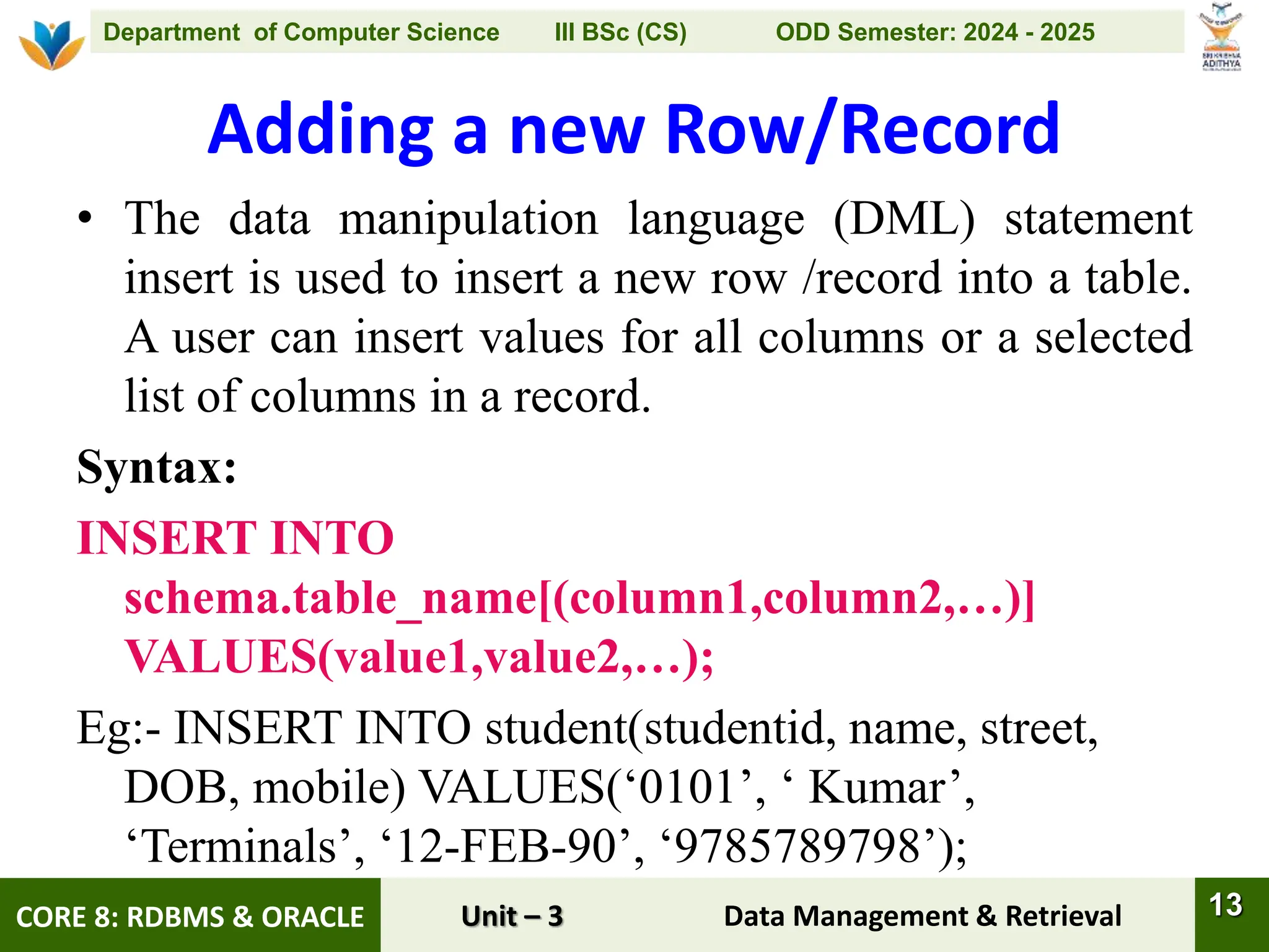 3.1- Data Management & Retrieval using data analytics techniques | PPT