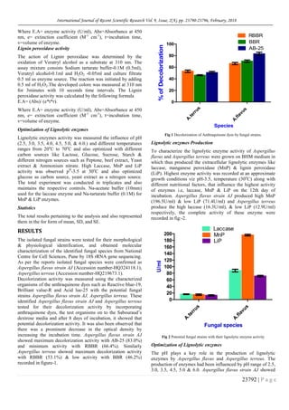 OPTIMIZATION OF LIGNOLYTIC ENZYMES PRODUCED BY ASPERGILLUS STRAINS IN ANTHRAQUINONE DYE ...