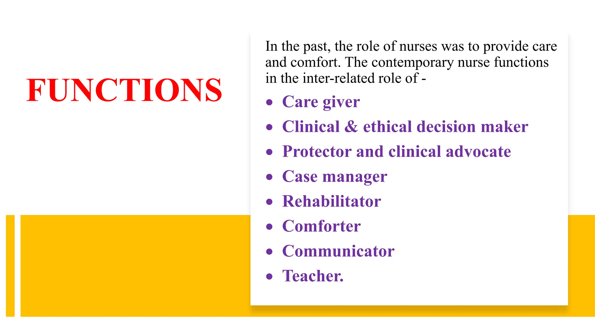 Topic: Functions of Nurse , Subject: FON | PPTX