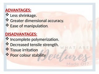 Denture base resins- Dental materials prosthodontics | PPTX