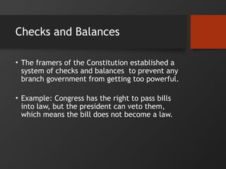 Constitution 101 (2).ppt 3 Branches of Government, Checks and Balances ...