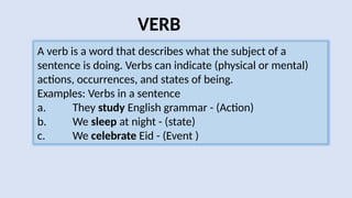 Verb & its types with examples : Grammar | PPTX