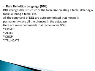 PPt on MY SQL basics and its types with examples | PPT