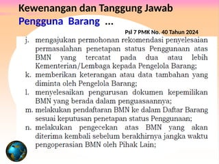TATA CARA PENGGUNAAN BARANG MILIK NEGARA (PMP No.40 Tahun 2024)_ Pelatihan "PENGELOLAAN BARANG ...