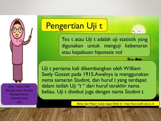 uji t macam macam uji t dalam penerapan pendi | PPT