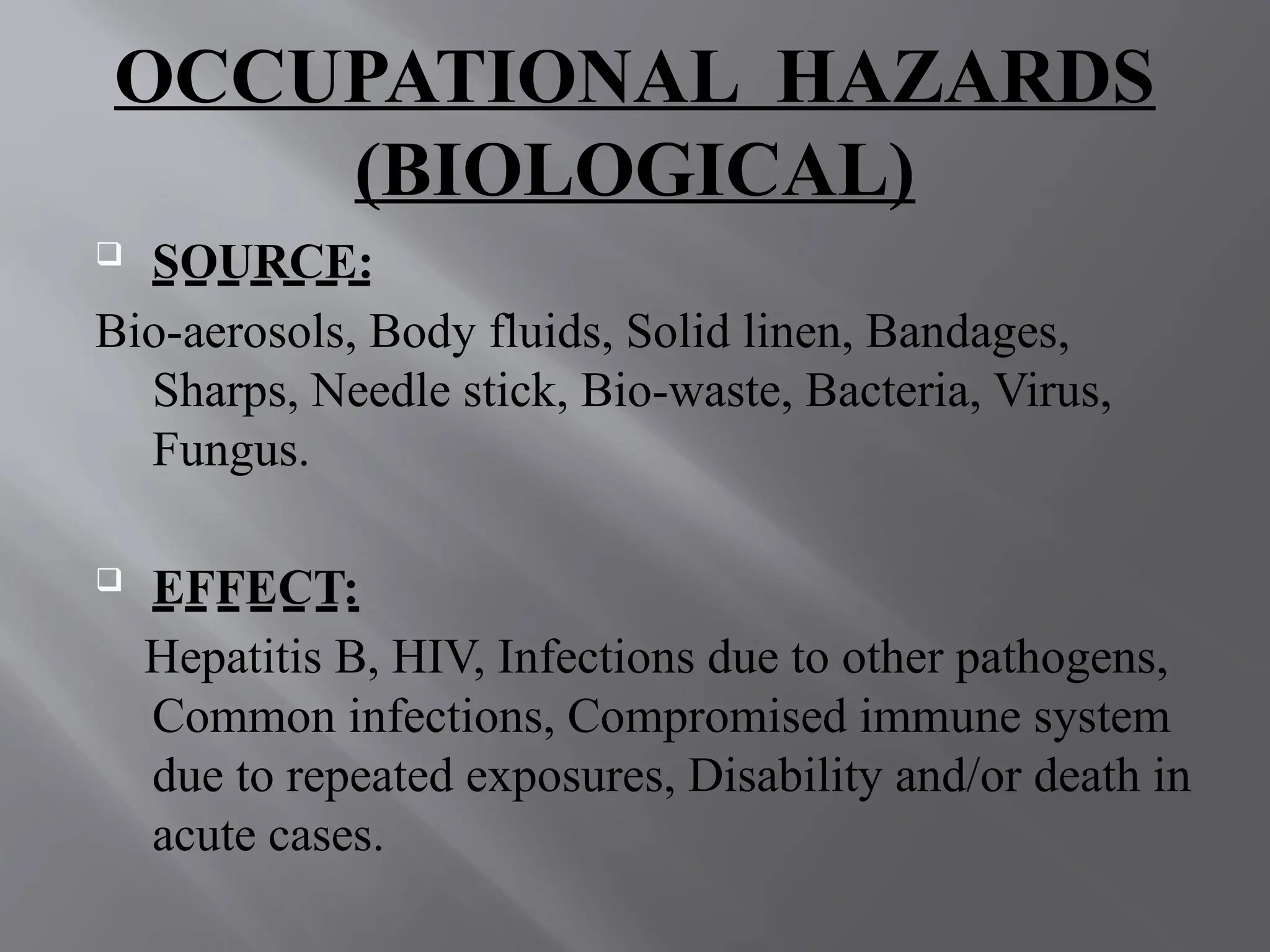 biohazards introduction types and occupational hazards | PPTX