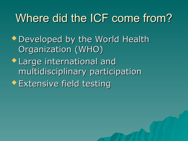 ICF use and standardised in rehabilitation introduction | PPT