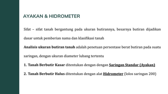 Ayakan dan Hidrometer pada Mekanika Tanah | PDF