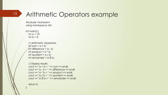 Operators In C Programming Types Of Variables Ppt