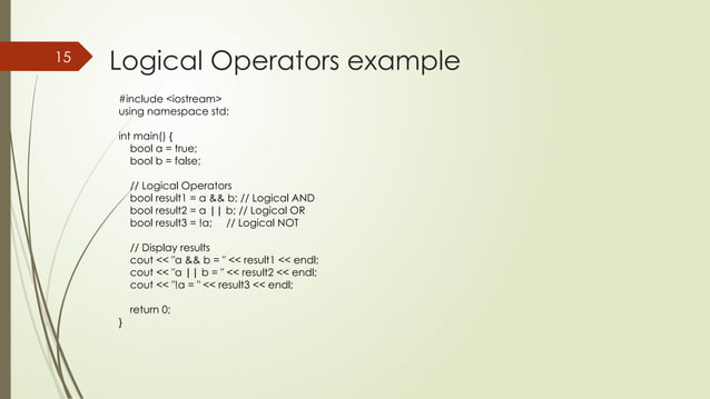 Operators in c++ programming types of variables | PPT