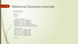 Operators in c++ programming types of variables | PPTX