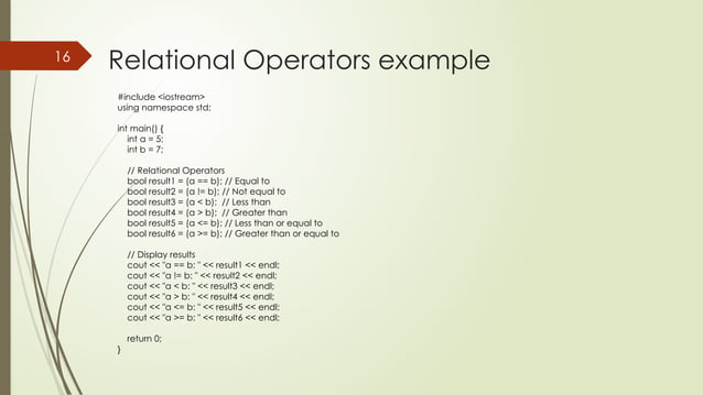 Operators in c++ programming types of variables | PPT