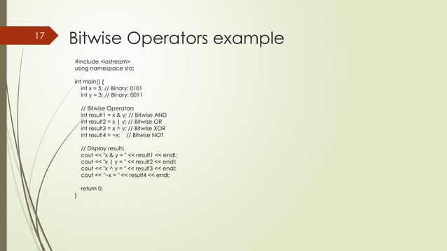 Operators In C Programming Types Of Variables Ppt