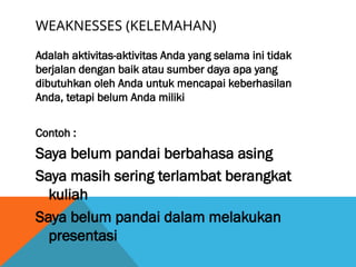 Eksplorasi diri berdasarkan analisis SWOT pptx | PPTX