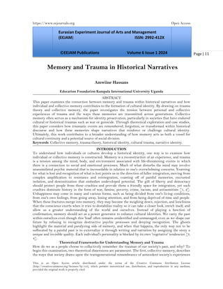 Memory and Trauma in Historical Narratives (www.kiu.ac.ug) | PDF