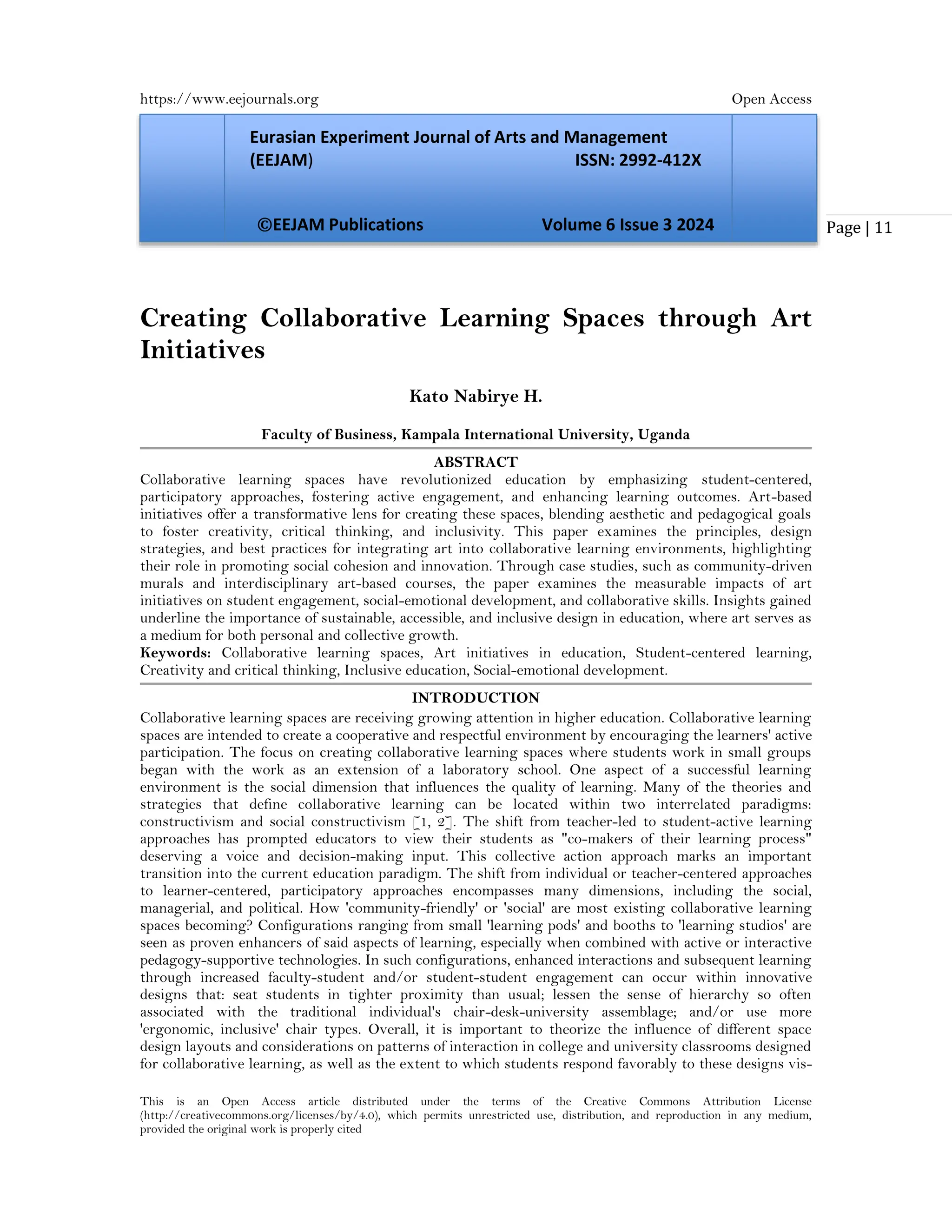 Creating Collaborative Learning Spaces through Art Initiatives (www.kiu.ac.ug) | PDF