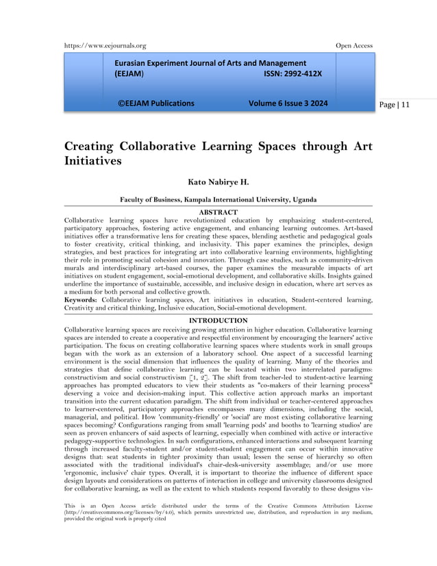 Creating Collaborative Learning Spaces Through Art Initiatives Kiu Ac Ug Pdf