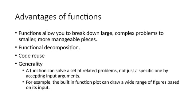 Matlab Functions for programming fundamentals | PPTX Matlab Functions for programming fundamentals | PPTX