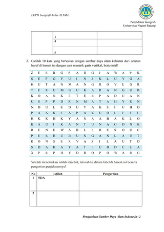 lembar kera peserta didik kelas XI materi pengelolaan SDA di Indonesia | PDF
