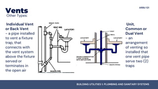 Vent piping systems; Ventilation and Ventilation System; Plumbing traps ...