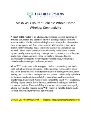 Mesh WiFi Router: The Smart Solution for Fast, Seamless, Whole-Home ...