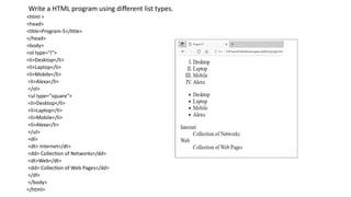 Comprehensive HTML Programming Examples: Lists, Grouping, and ...