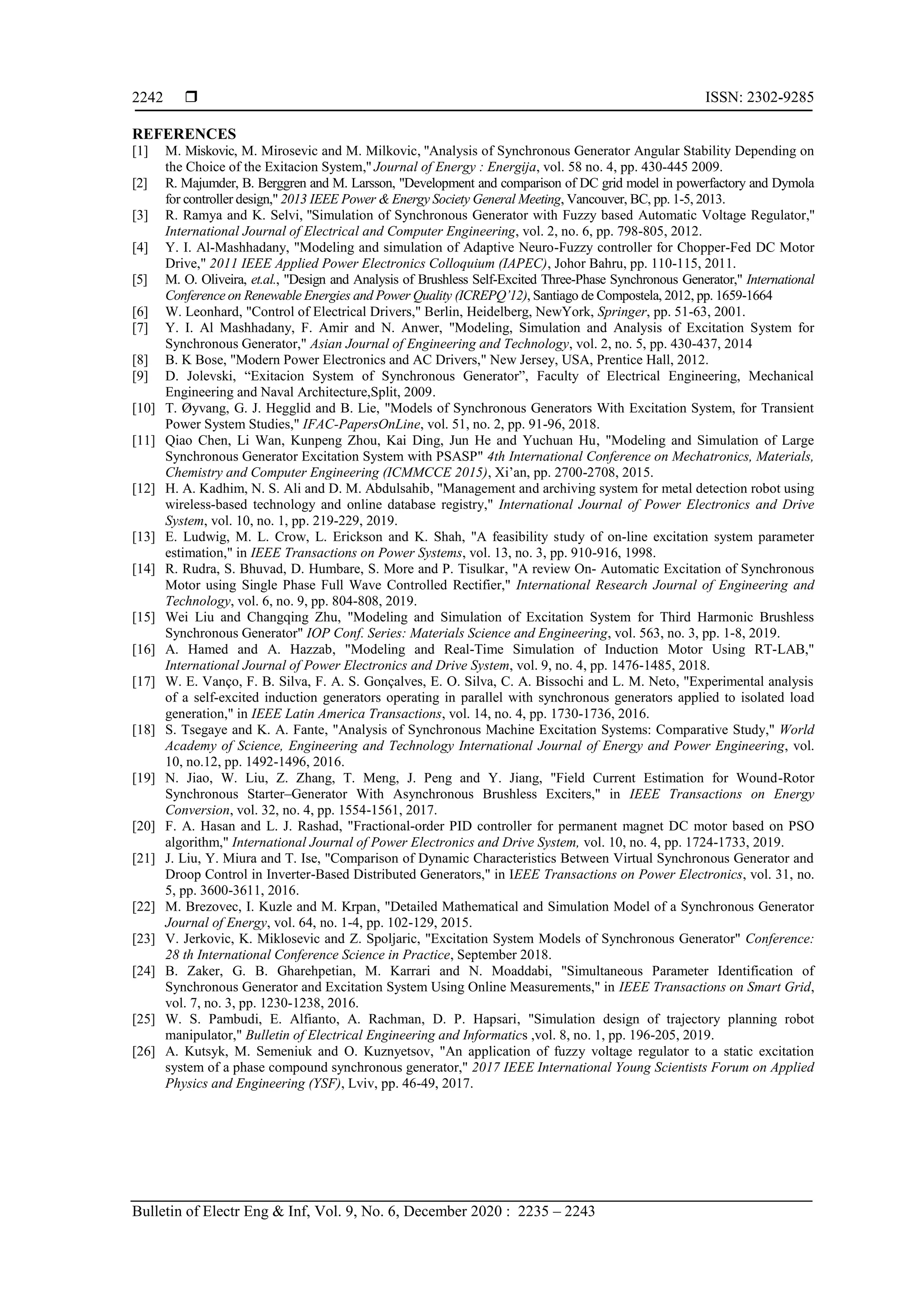 High Performance Of Excitation System For Synchronous Generator Based