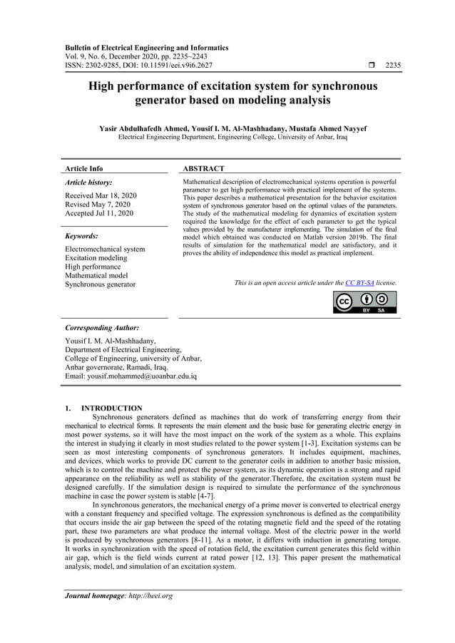 High Performance Of Excitation System For Synchronous Generator Based