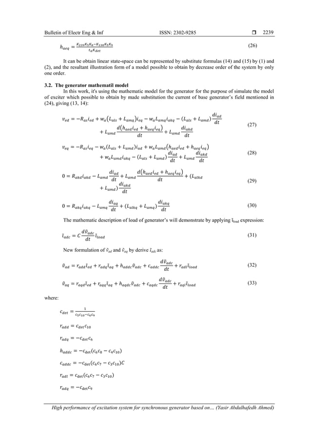 High performance of excitation system for synchronous generator based on modeling analysis | PDF