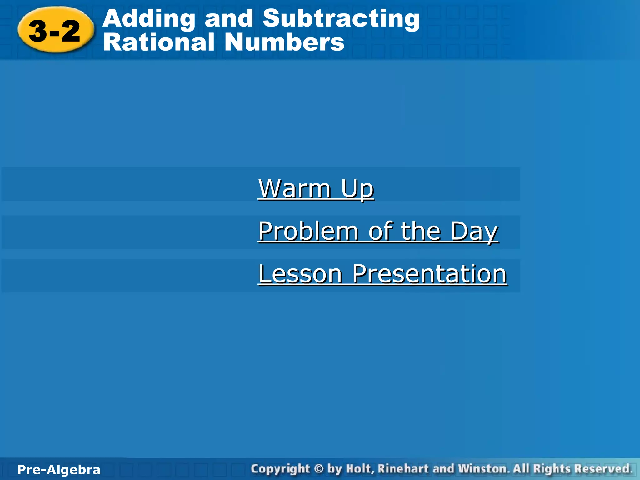3 2 adding and subtracting rational numbers lesson | PPT