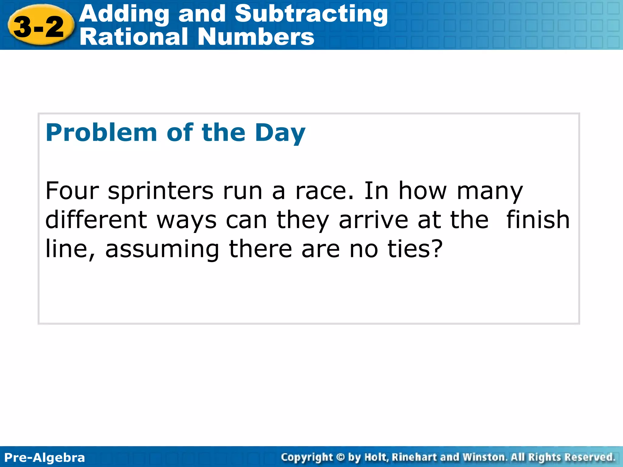 3 2 adding and subtracting rational numbers lesson | PPT