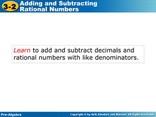 3 2 adding and subtracting rational numbers lesson | PPT