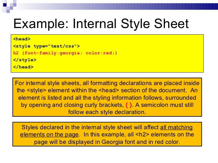 Internal Style Sheet HTML: CSS External & Internal Style Sheets Plus