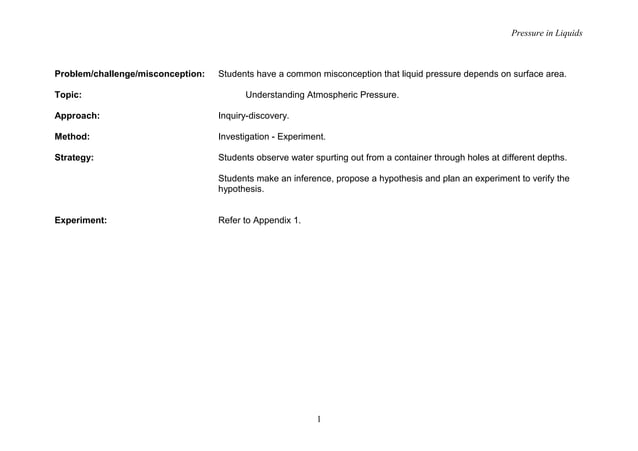 3.2 Pressure In Liquids Lesson Plan Psn | DOC