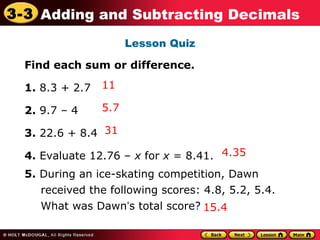 3 3 i can add and subtract decimals | PPT