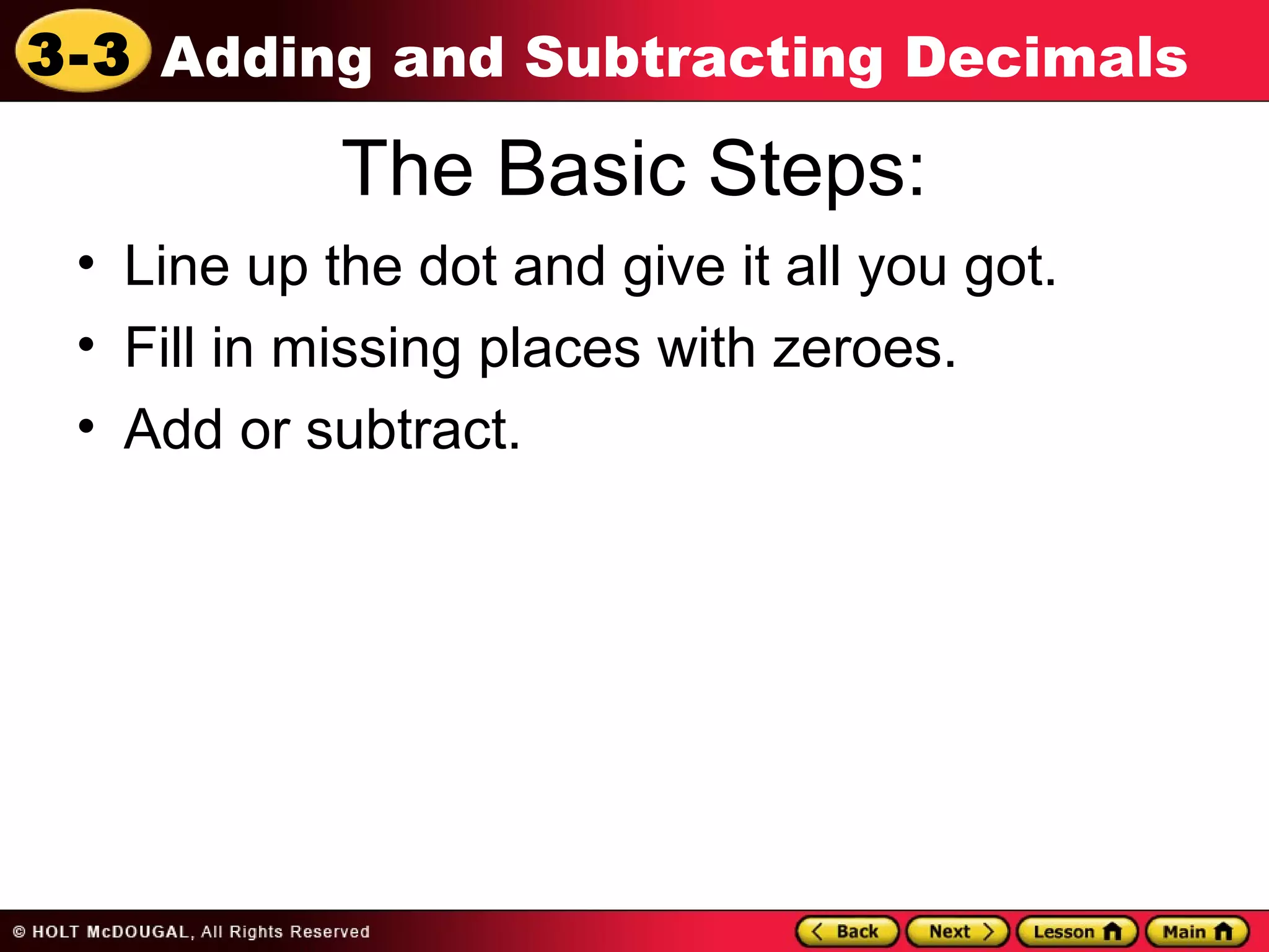 add and subtract decimals | PPT